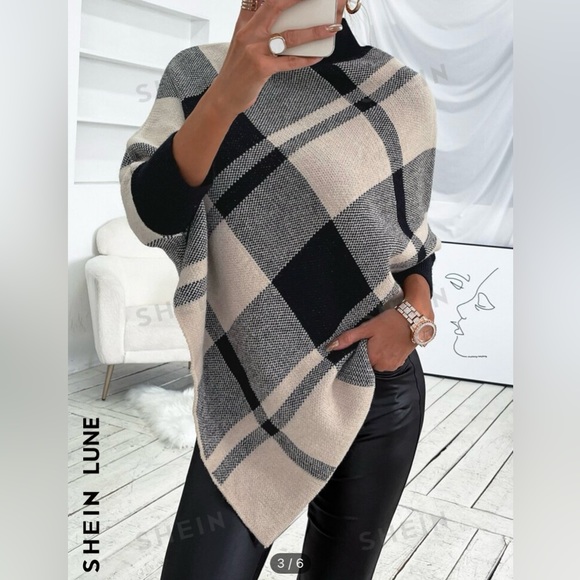 SHEIN | Sweaters | Shein Lune Black And Cream Sweater With Elbow Cuffs ...